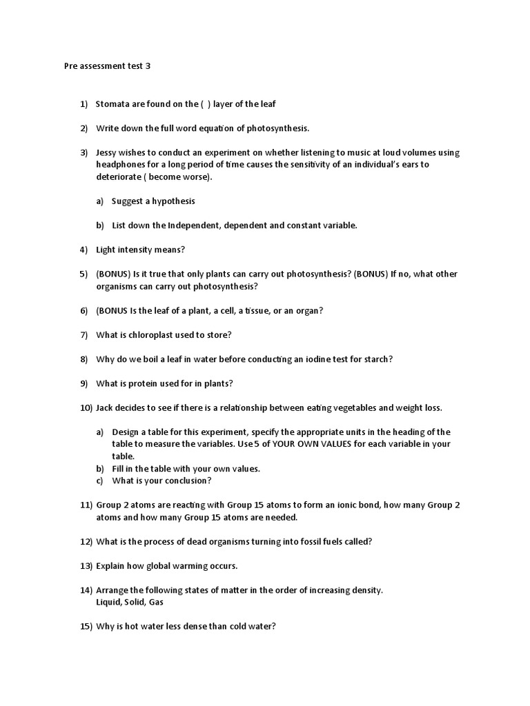 Pre assessment test 3 | PDF