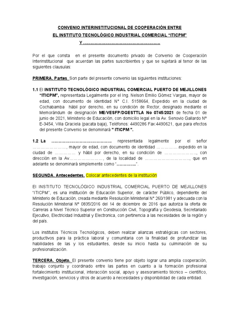 CONVENIO INTERINSTITUCIONAL Modelo | PDF
