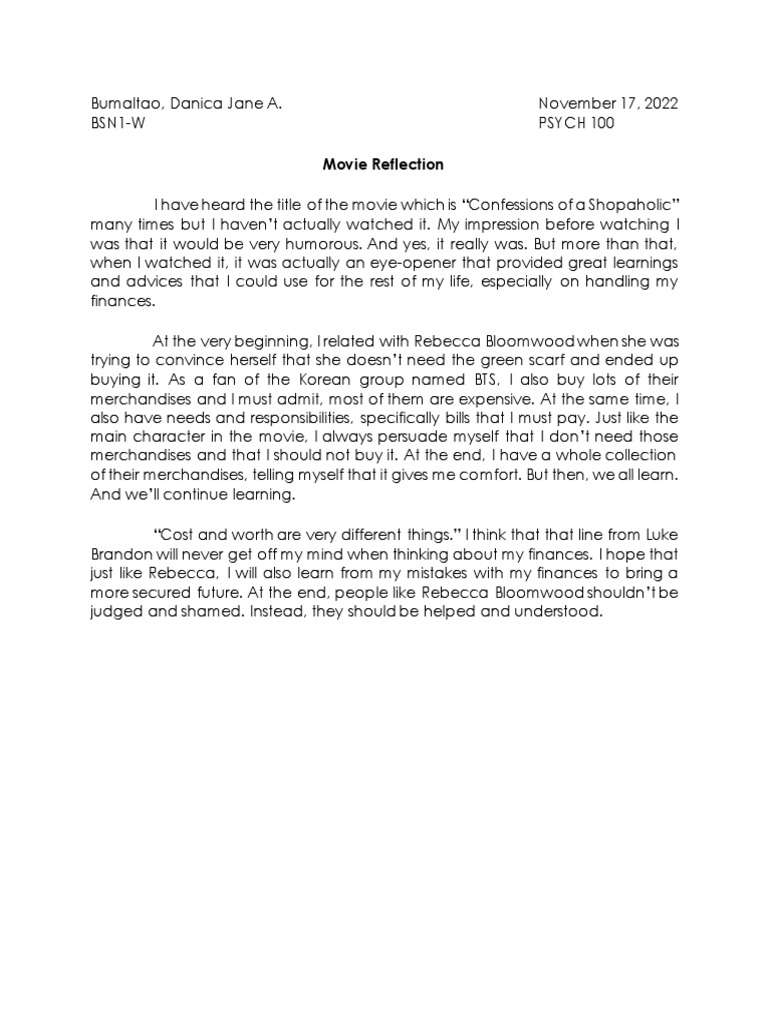 Movie Reflection - Bumaltao | PDF