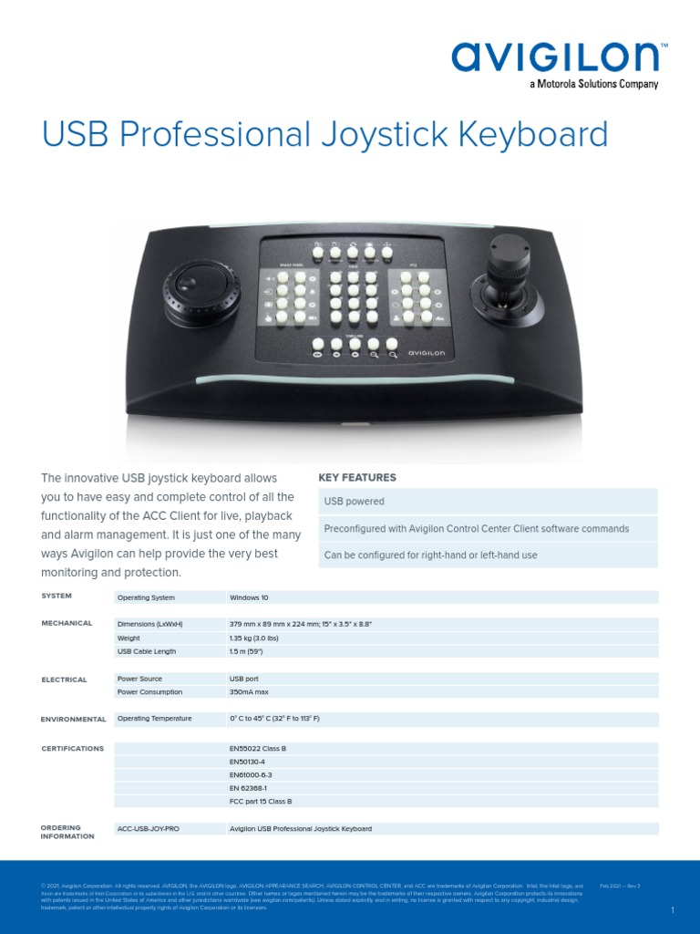 Avigilon Acc Usb Joy Keyb Pro en v3 | PDF
