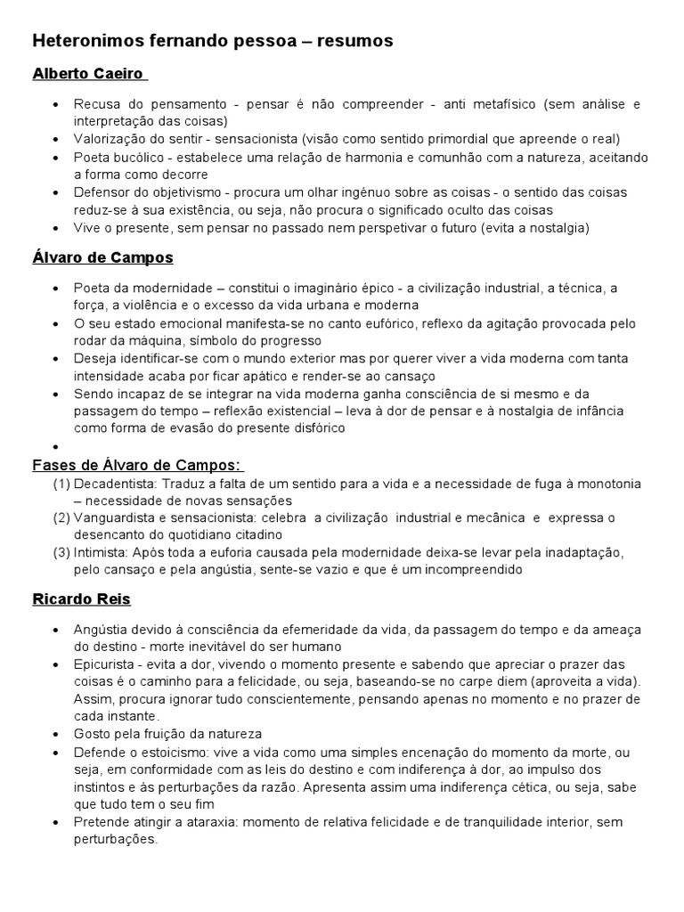 Heteronimos Fernando Pessoa | PDF | Metafísica