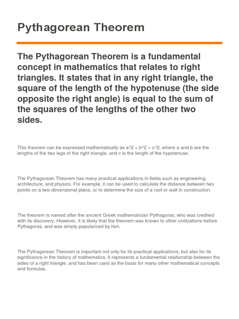 Pythagorean Theorem is 250 words. | PDF