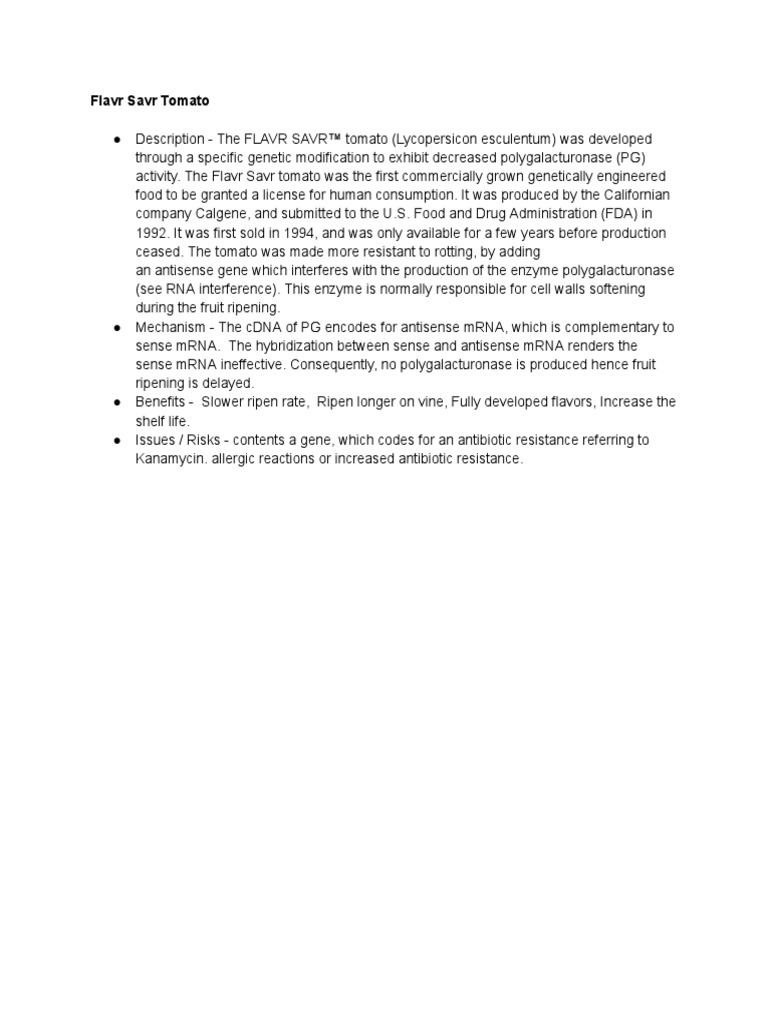 Flavr Savr Tomato: Genetic Modification Overview | PDF | Wellness ...