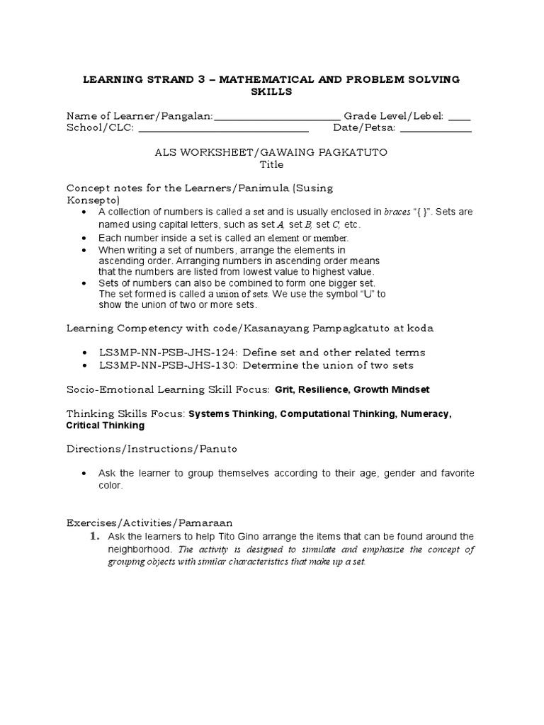 Worksheet LS3 | PDF