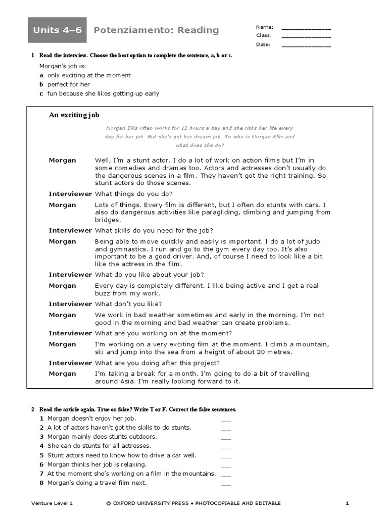 Venture l1 Units 4-6 Reading Potenziamento | PDF | Bristol | Street Art