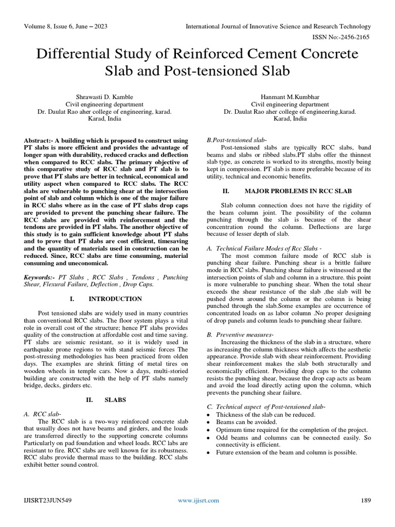 Differential Study of Reinforced Cement Concrete Slab and Post ... Differential Study of Reinforced Cement Concrete Slab and Post ...