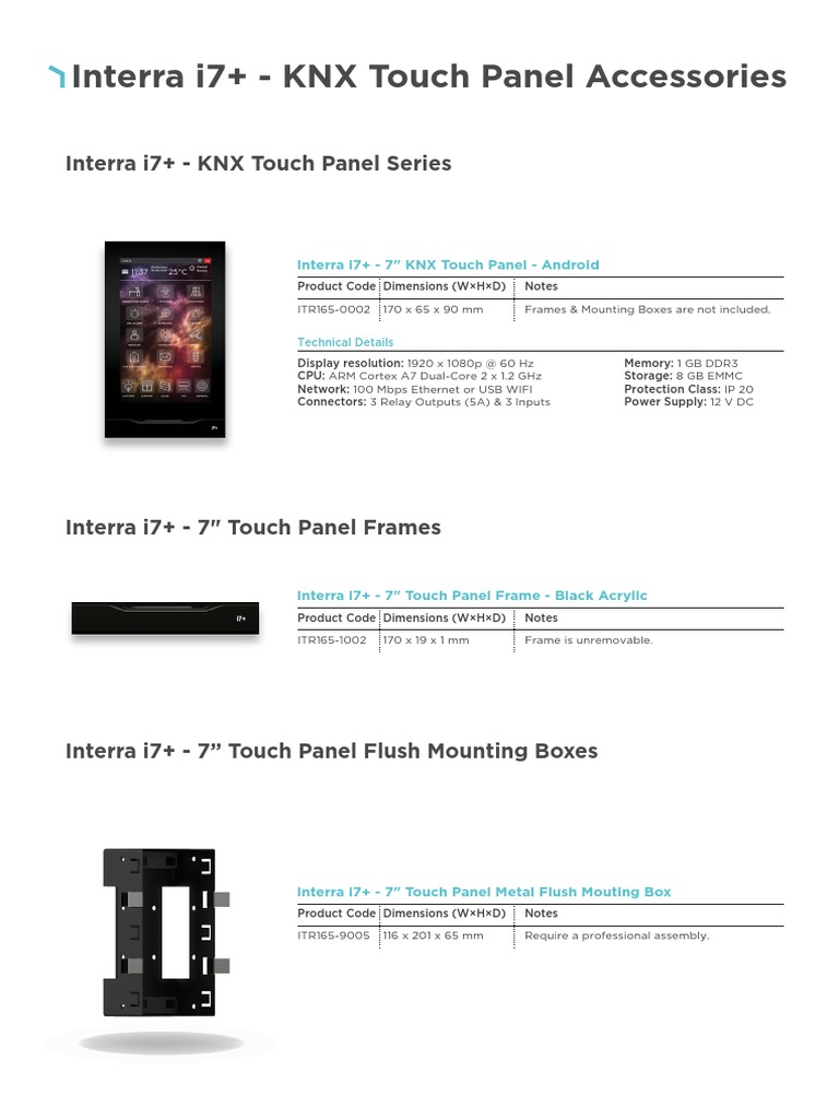 Interra I7 KNX Touch Panel Accessories | PDF | Computers