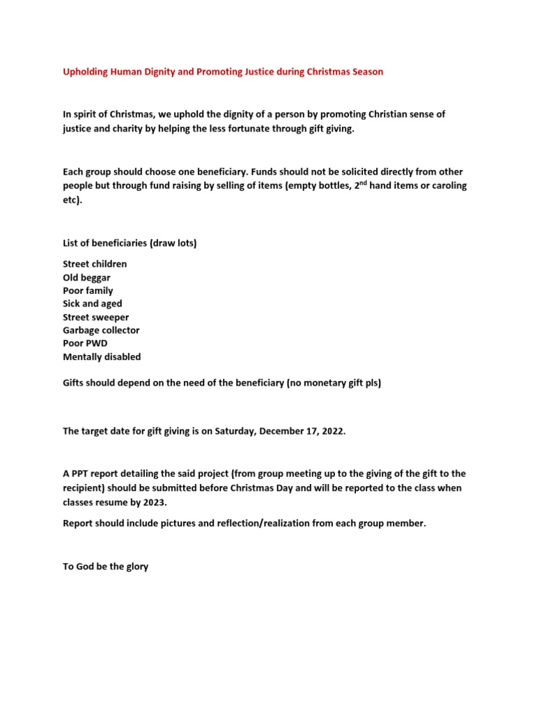 Promoting Human Dignity by Christian Charity | PDF