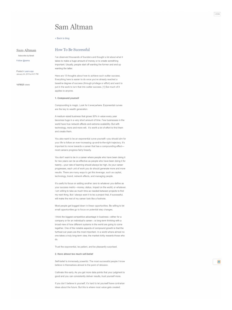 How To Be Successful - Sam Altman | PDF