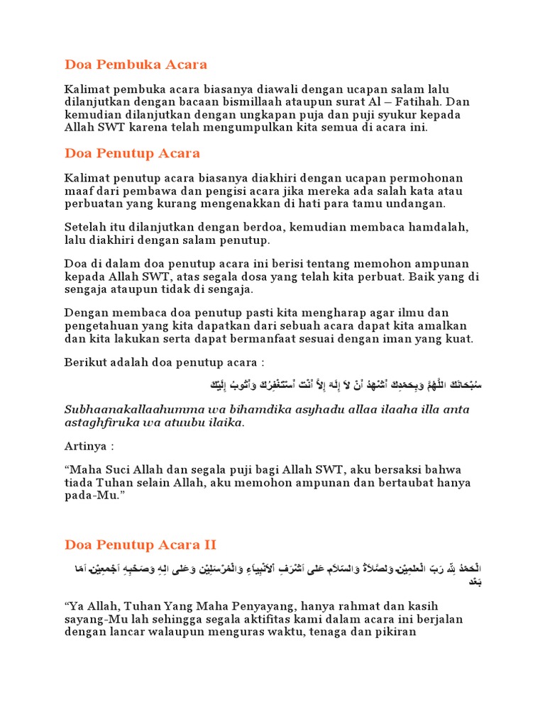 Doa Pembuka Acara | PDF