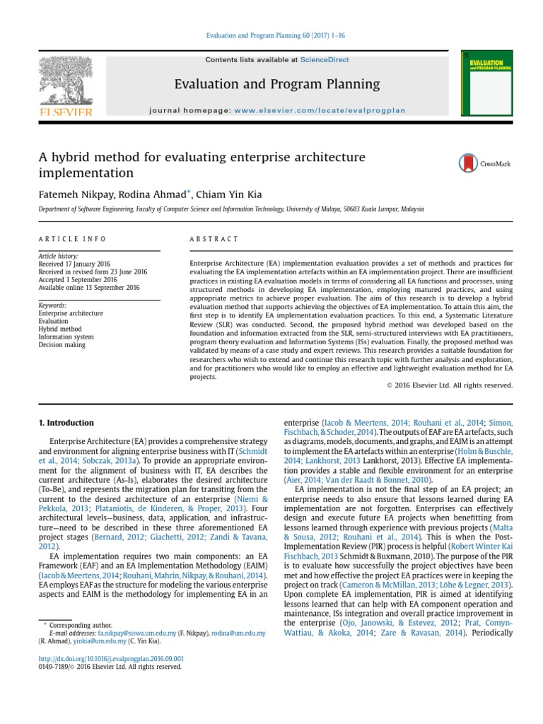 A Hybrid Method For Evaluating Enterprise Architecture Implementation ...