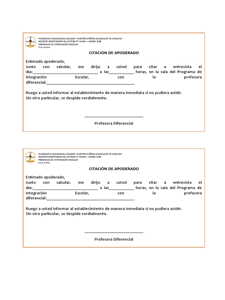 COMUNICACIÓN- CITACIÓN APODERADOS | PDF