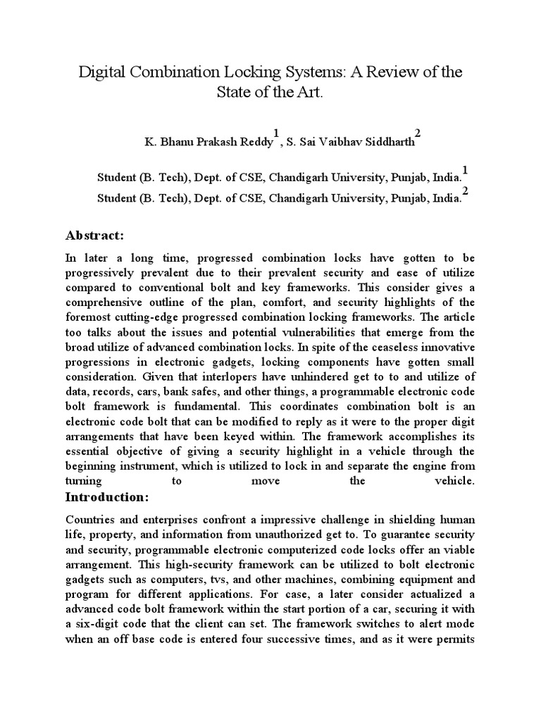 Digital Combination Locking Systems (Research Paper) | PDF | Microcontroller | Computer Memory