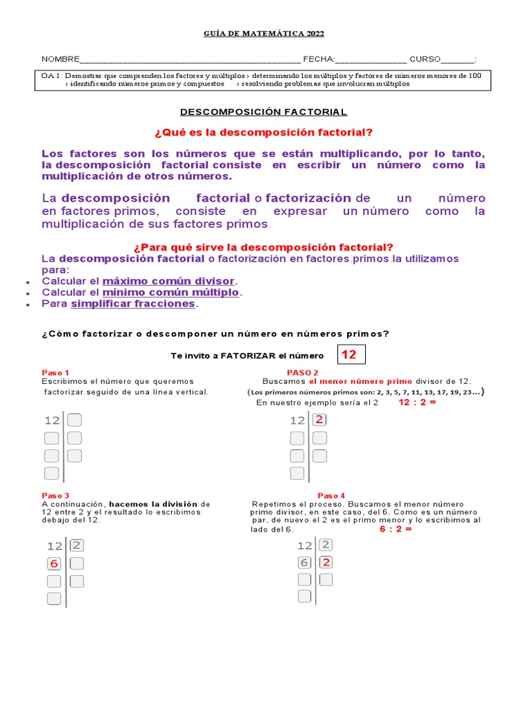 Descomposición factorial 6° básico | PDF
