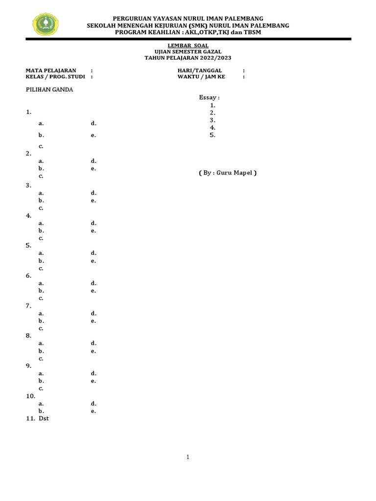Format Soal Semester Pg-Essay | PDF