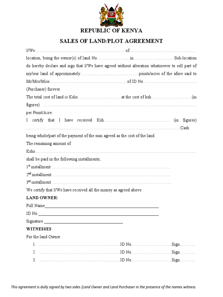 REPUBLIC OF KENYA Sale Agre | PDF | Civil Law (Legal System) | Private Law