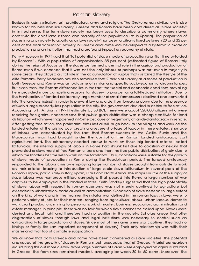 Roman Slavery | PDF | Slavery | Ancient Rome