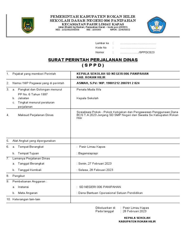 Contoh Format SPPD (Kegiatan Sosialisasi) | PDF