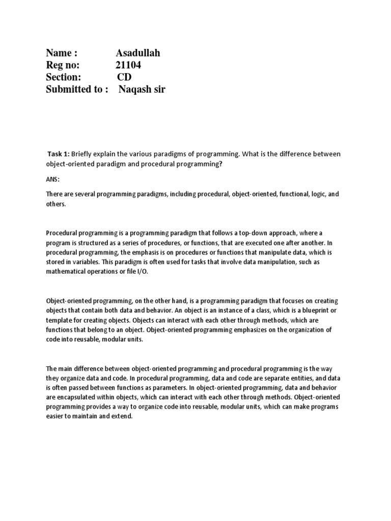 Lab No 1 | PDF | Object (Computer Science) | Object Oriented Programming