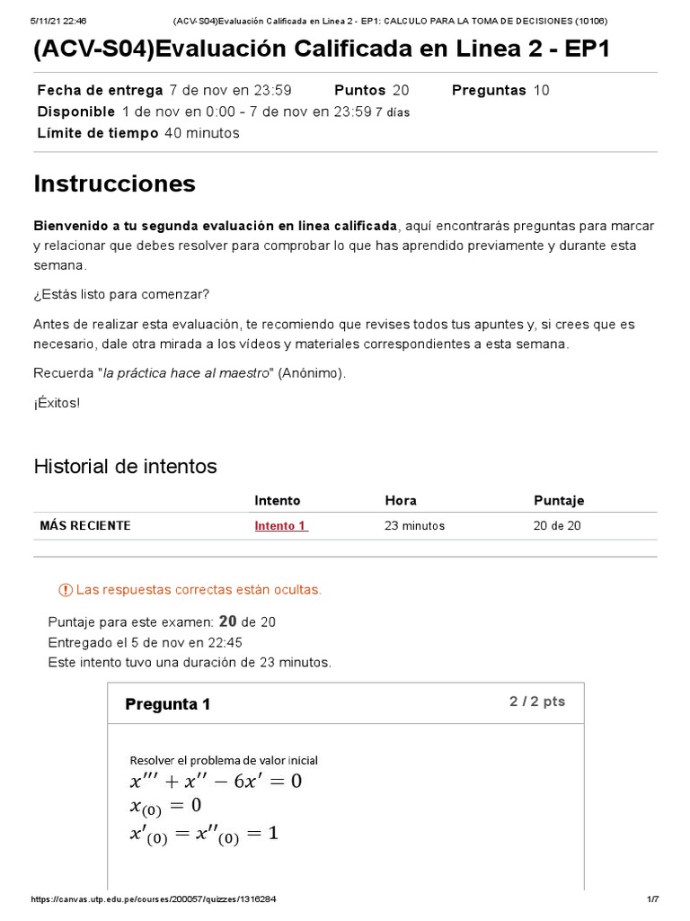 (Acv-S04) Evaluación Calificada en Linea 2 - Ep1 - Calculo para La Toma de Decisiones (10106) | PDF