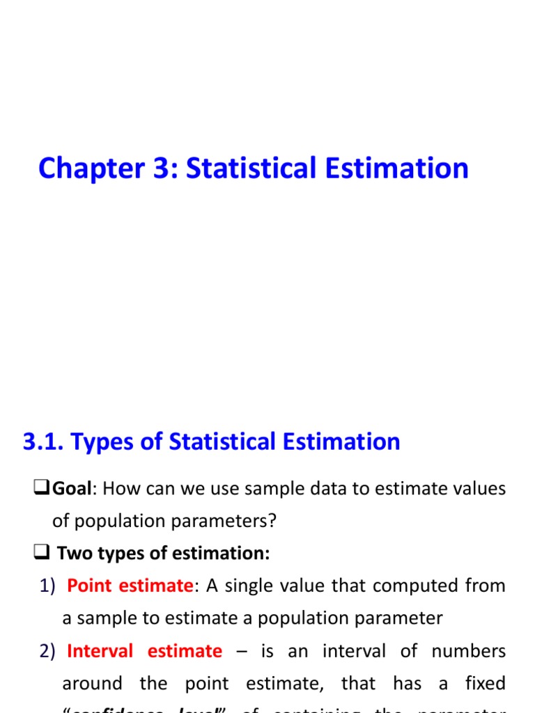 03 Chapter 3 - Statistical Estimation | PDF | Estimator | Sample Size Determination
