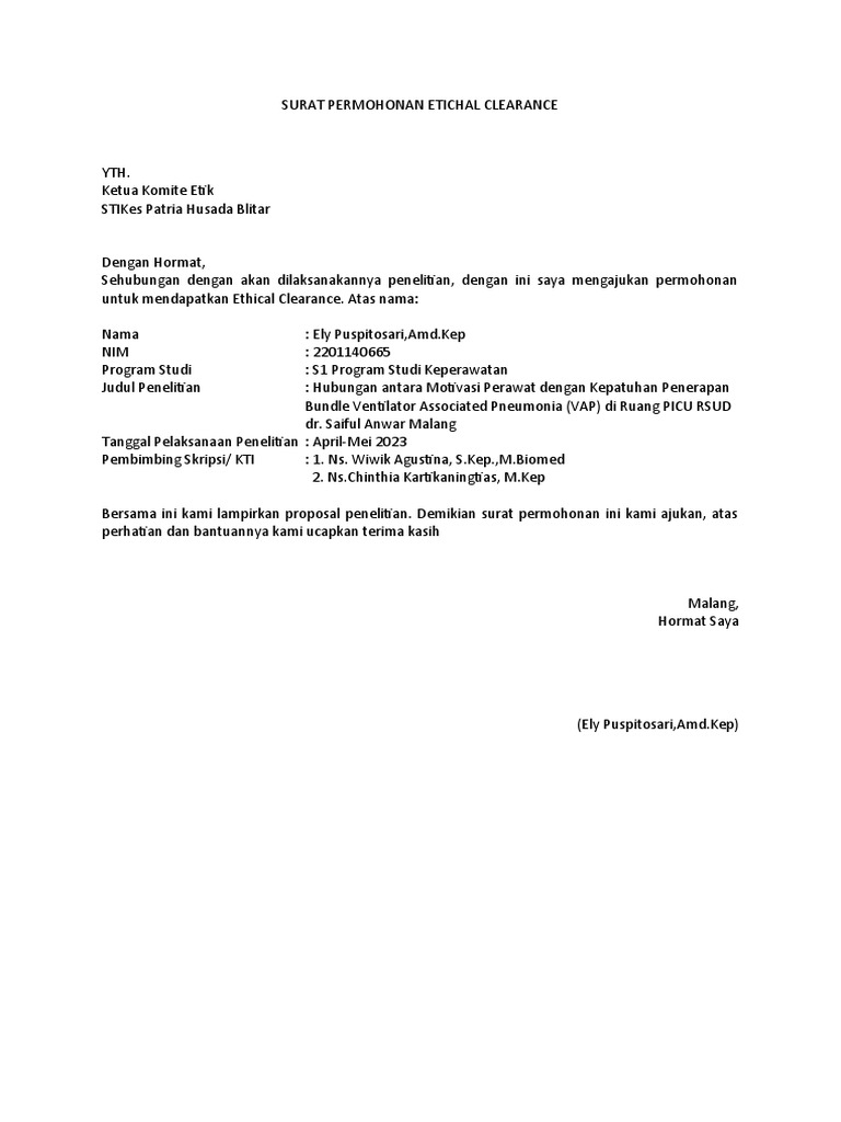 5 Surat Permohonan Ethical Clearance_CONTOH | PDF
