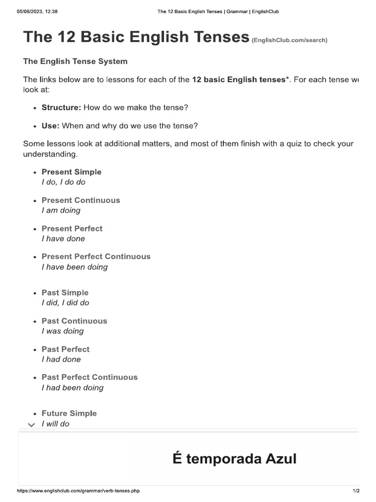 The 12 Basic English Tenses | PDF