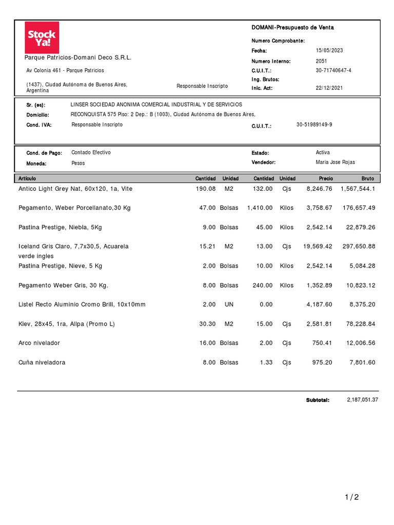 Presupuesto Pisos - Domani | PDF