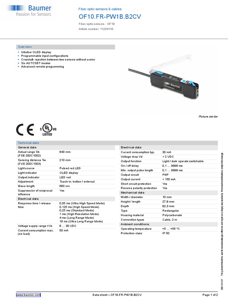 Baumer_OF10.FR-PW1B.B2CV_EN_20210127_DS | PDF | Optical Fiber | Sensor