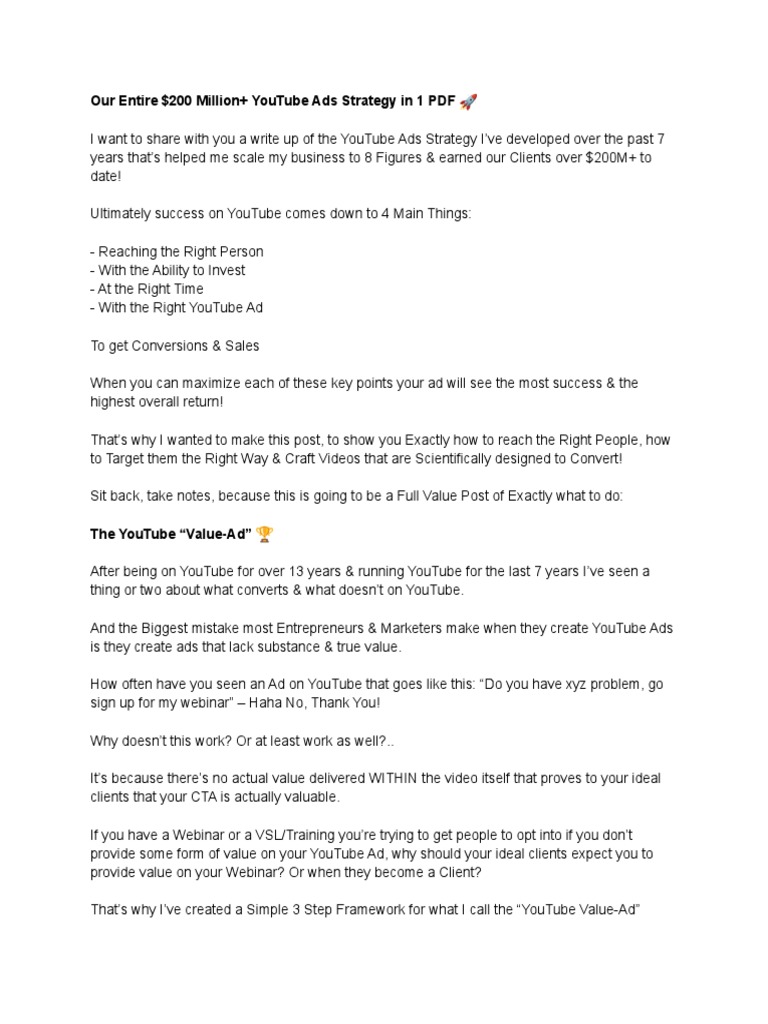 Our Entire $200 Million+ YouTube Ads Strategy in 1 PDF - Aleric Heck ... Our Entire $200 Million+ YouTube Ads Strategy in 1 PDF - Aleric Heck ...