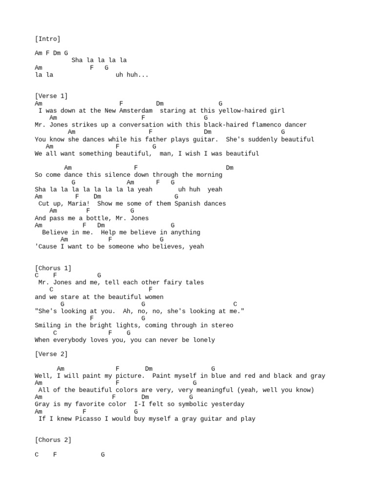Mr. Jones | PDF | Song Structure | Recorded Music