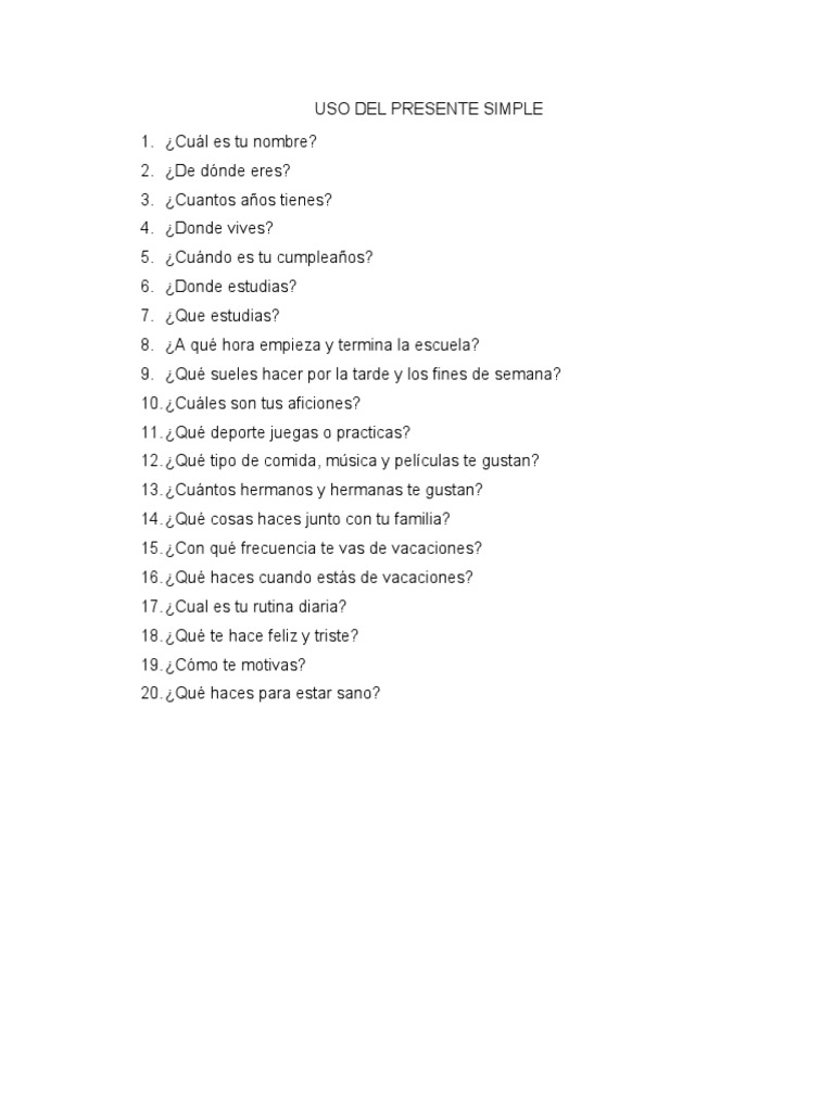 Present Simple Questions | PDF | Estilo de vida