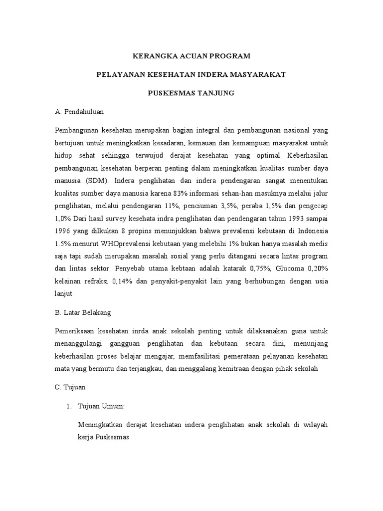 KERANGKA ACUAN PROGRAM Indera | PDF