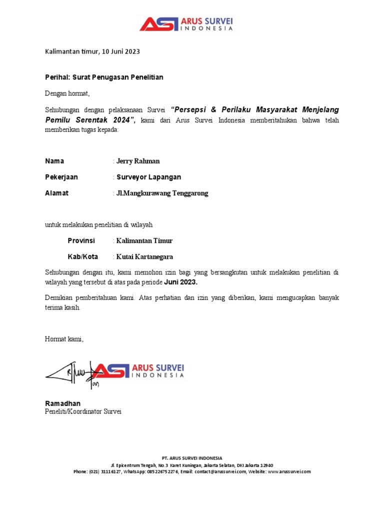 SURAT TUGAS SURVEYOR (1) | PDF