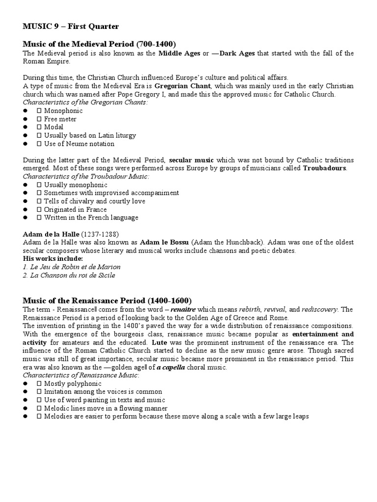 MUSIC 9 First Quarter | PDF | Art | History