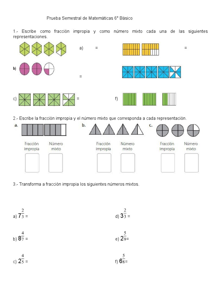 Prueba Fracciones Matemática | PDF | Métodos y materiales de enseñanza