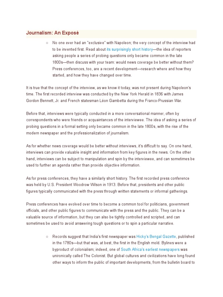 Journalism: An Exposé: Its Surprisingly Short History | PDF | News ...