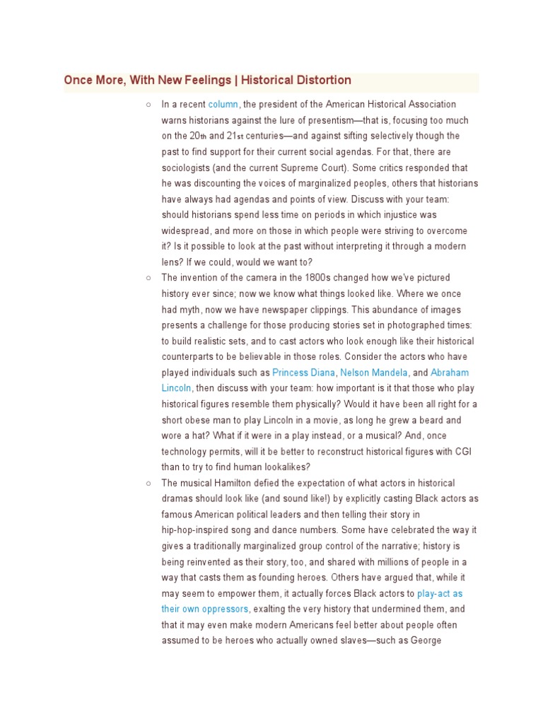 Once More With New Feelings Historical Distortion | PDF | Experience | Bias