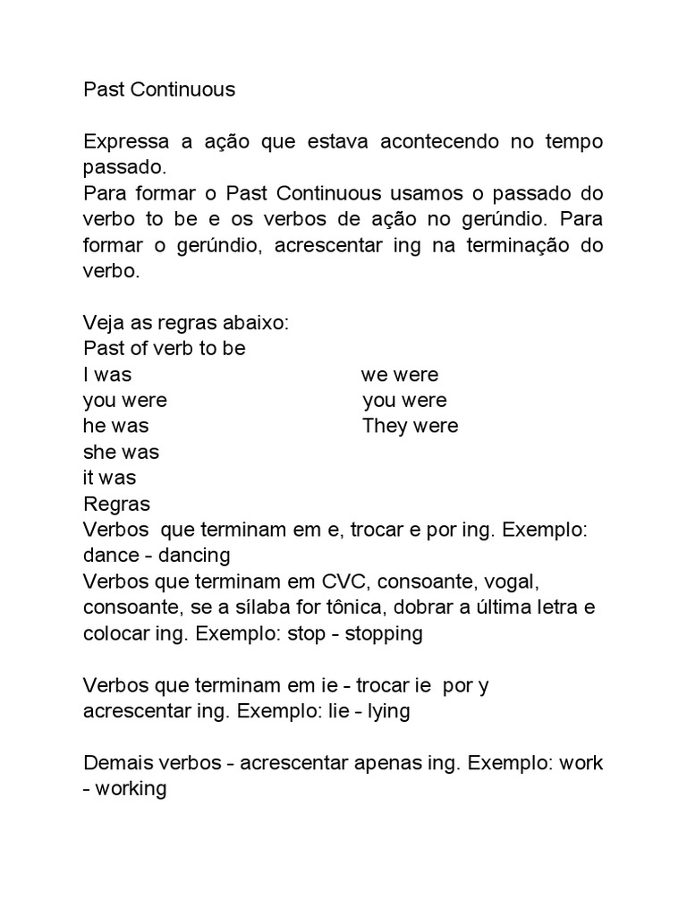 Guia do Past Continuous em Inglês | PDF