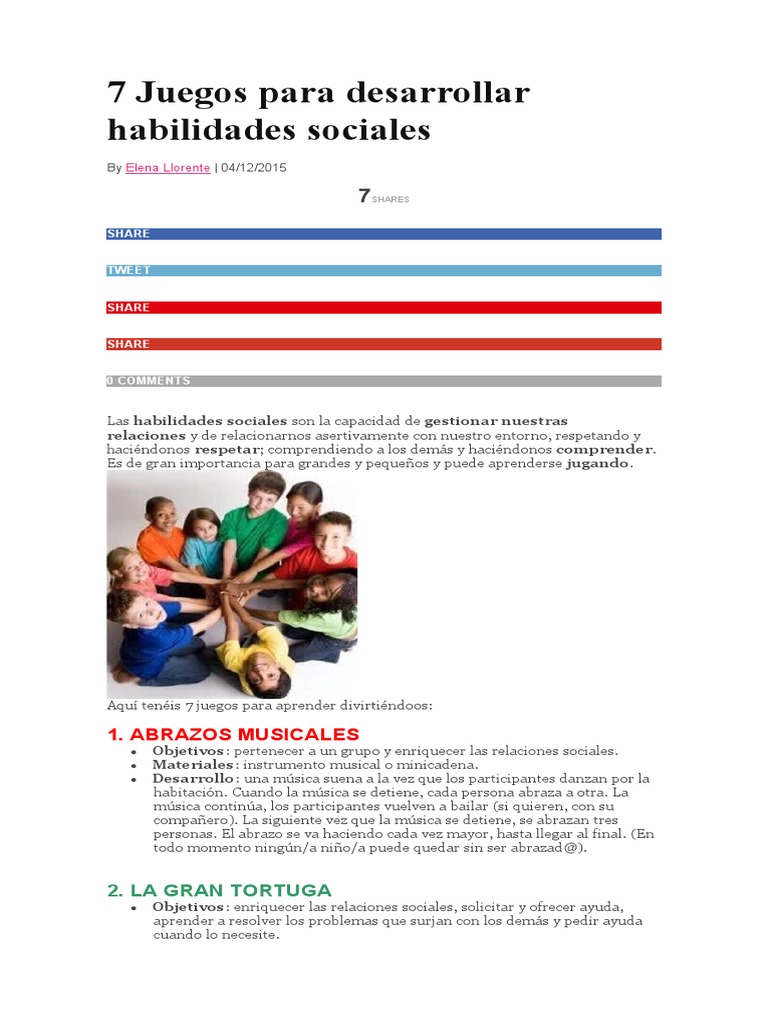 7 Juegos para Desarrollar Habilidades Sociales | PDF