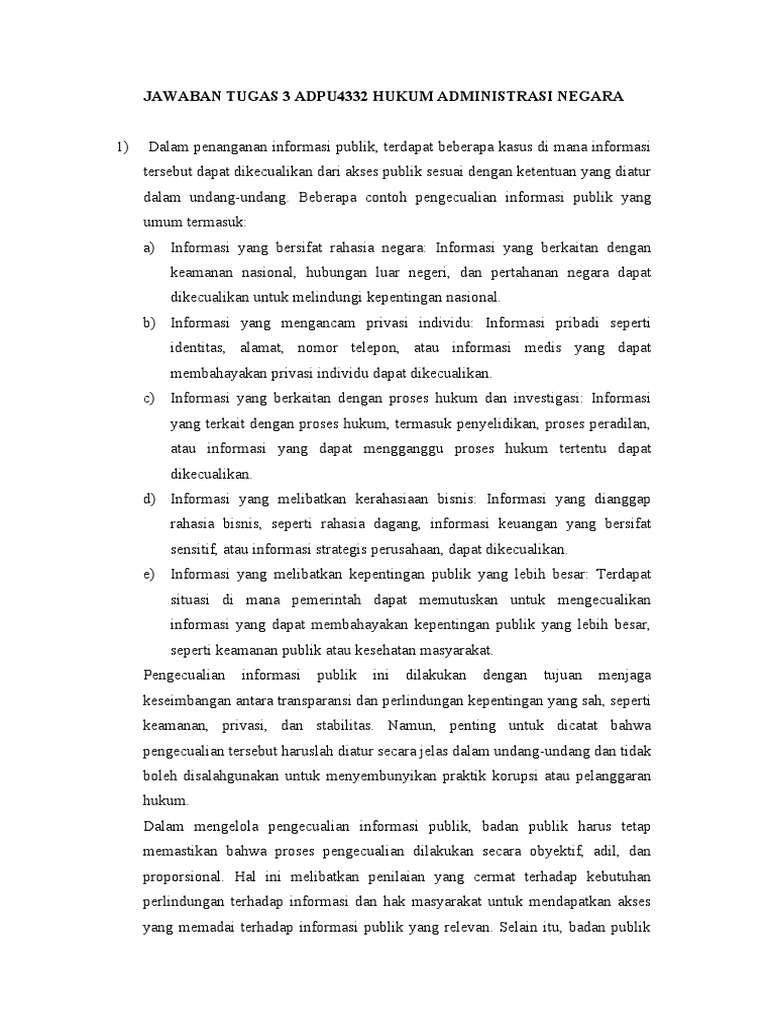 Jawaban Tugas 3 Adpu4332 Hukum Administrasi Negara | PDF