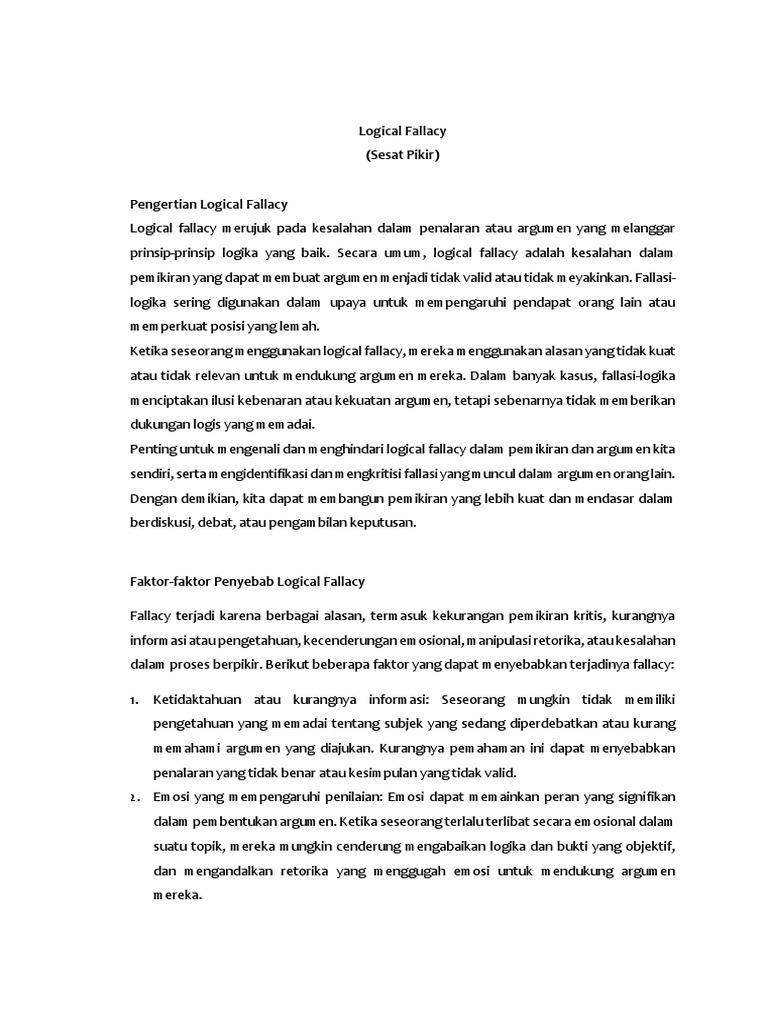 Memahami Logical Fallacy Dan Contohnya Pdf Sains Matematika