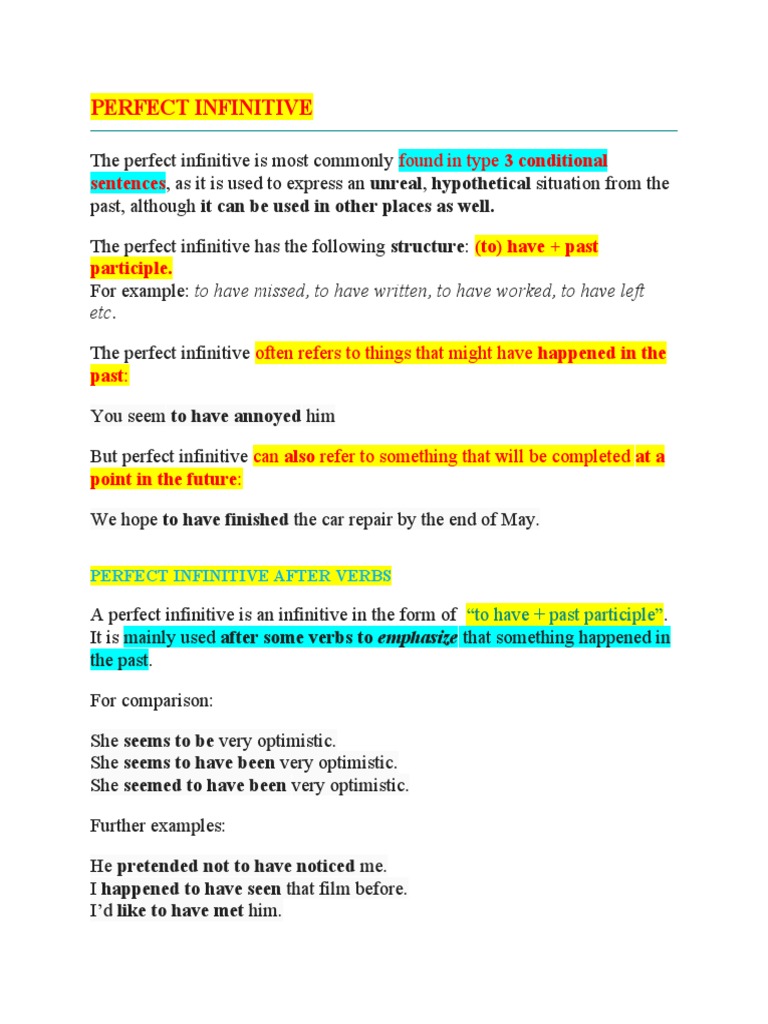 Perfect&Passive Infinite,Passive Gerund | PDF | Verb | Perfect (Grammar)