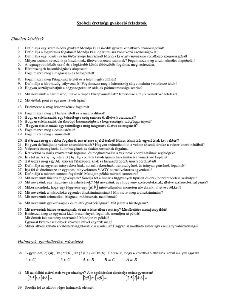 Szóbeli Érettségi Gyakorló Feladatok | PDF