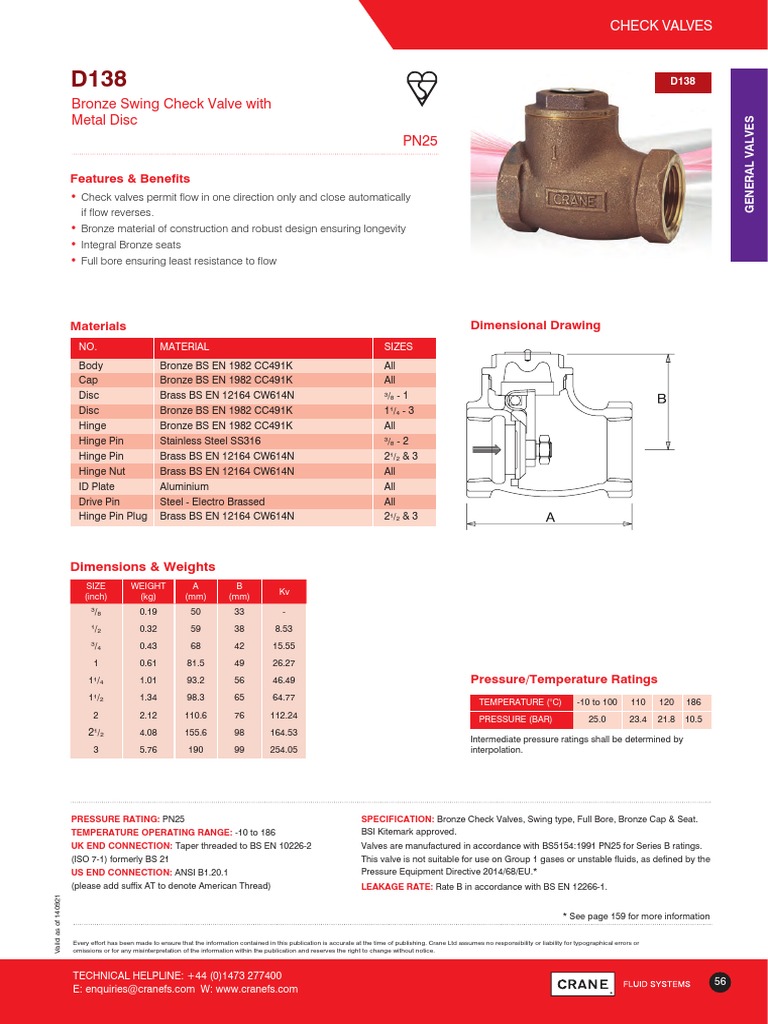 D138 Check CraneFS DS 1021 p56 | PDF | Valve | Mechanical Engineering