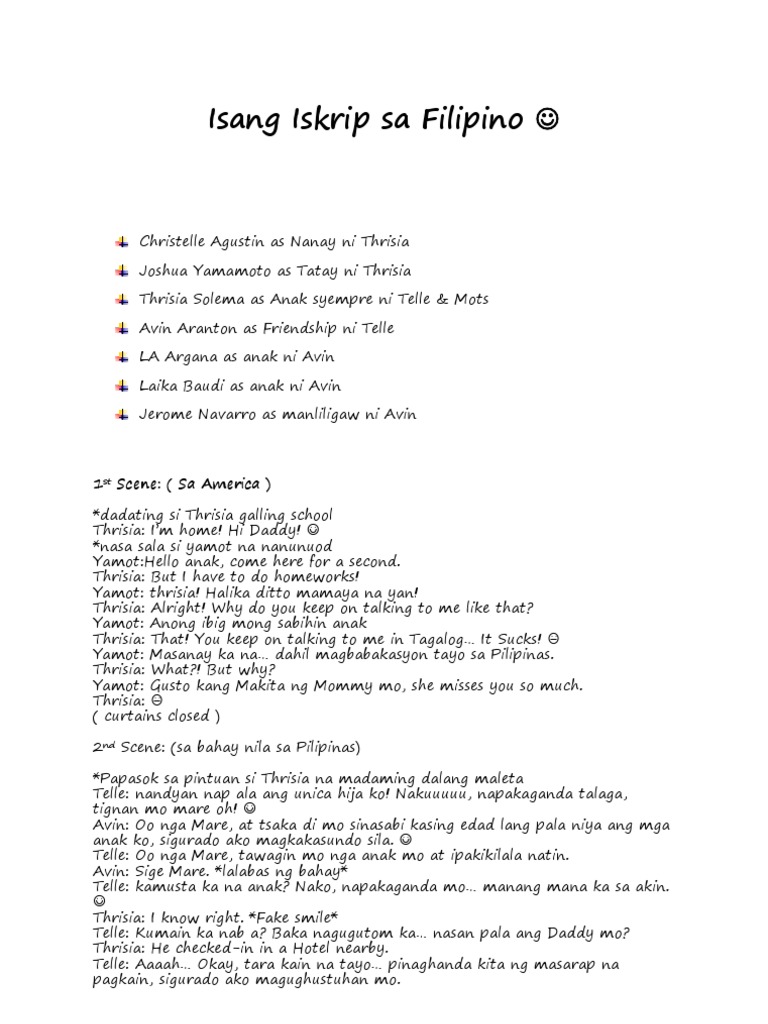 Isang Iskrip Sa Filipino | PDF