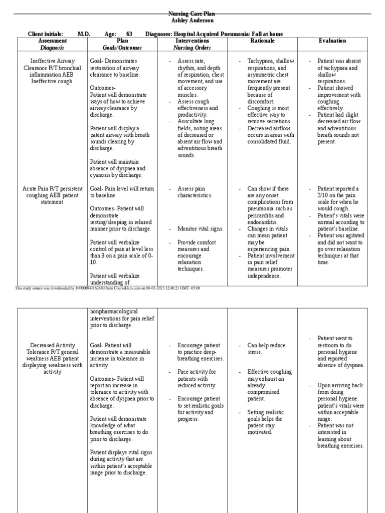 Nursing Care Plan Pneumonia | PDF | Cough | Health Care