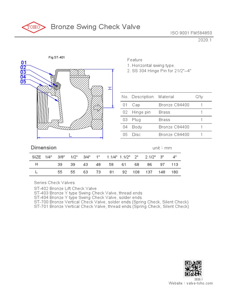 TOHO Bronze Swing Check Valve Specs | PDF