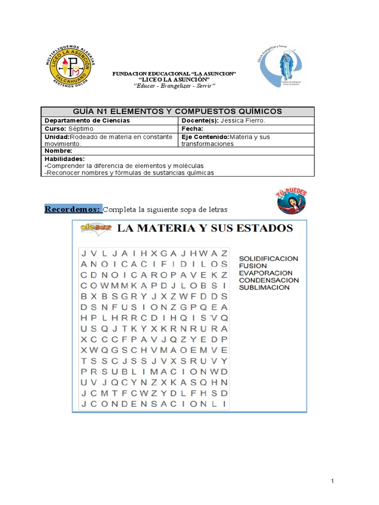 Guía N1 elementos y compuesto 2022 | PDF | Elementos químicos ...