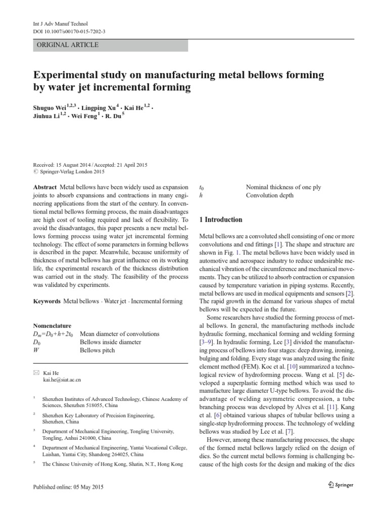 Experimental study on manufacturing metal bellows forming | PDF | Sheet ...